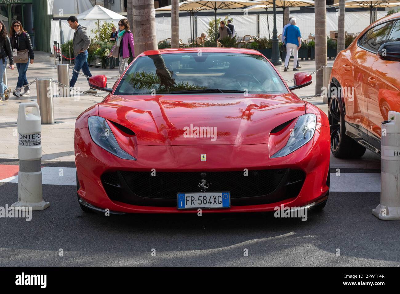 Monte-Carlo, Monaco, April 20th 2023:- A Ferrari parked near the Monte ...