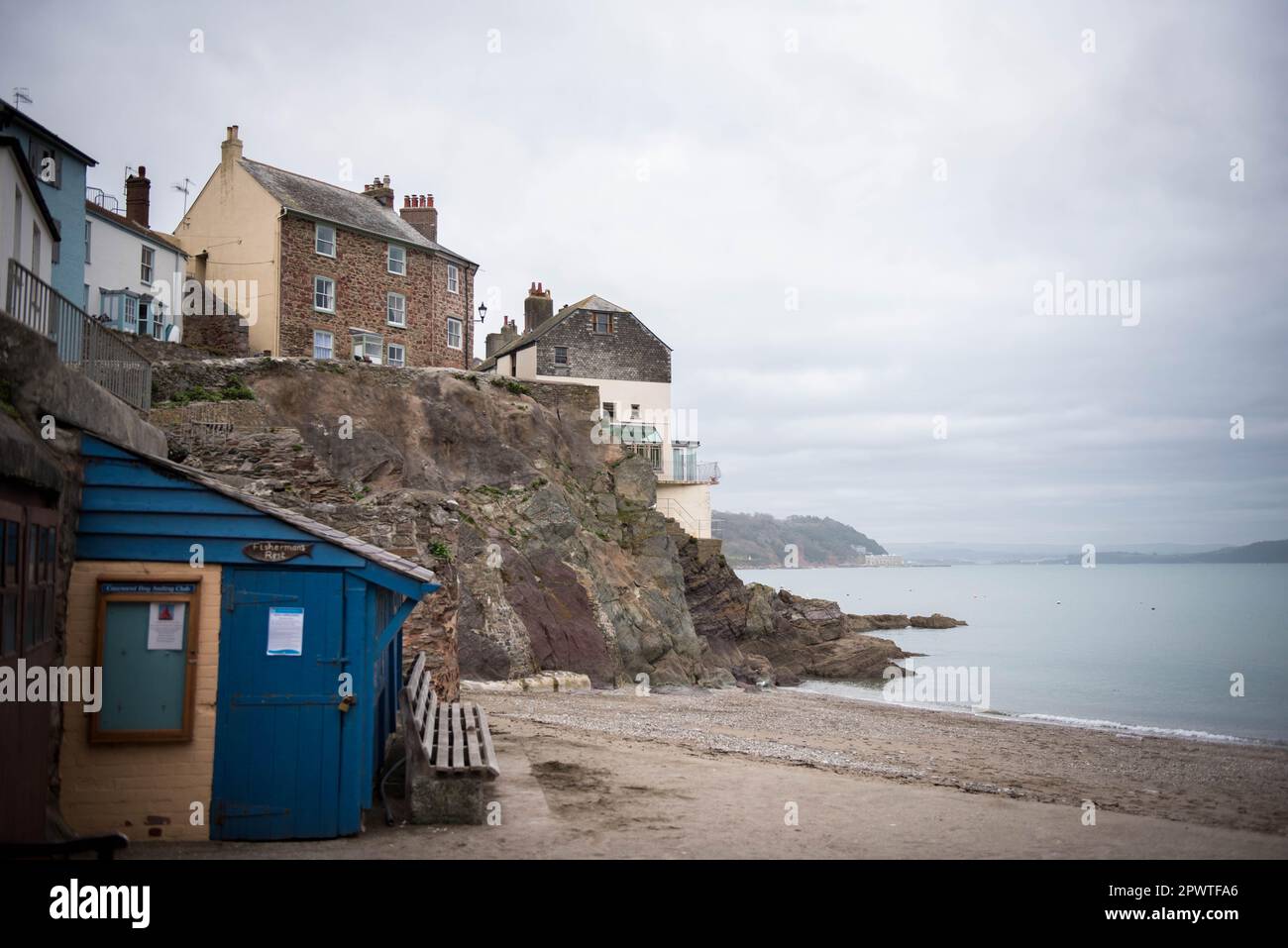 View of Cawsand fishing village in Cornwall, England, UK from the beach ...
