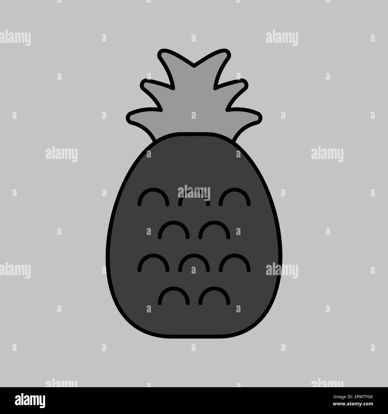 Pineapple tropical fruit vector grayscale icon. Graph symbol for food ...