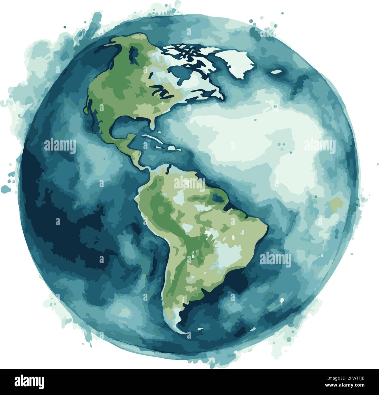 Earth globe hand painted. Watercolor artwork. round world aquarelle ...