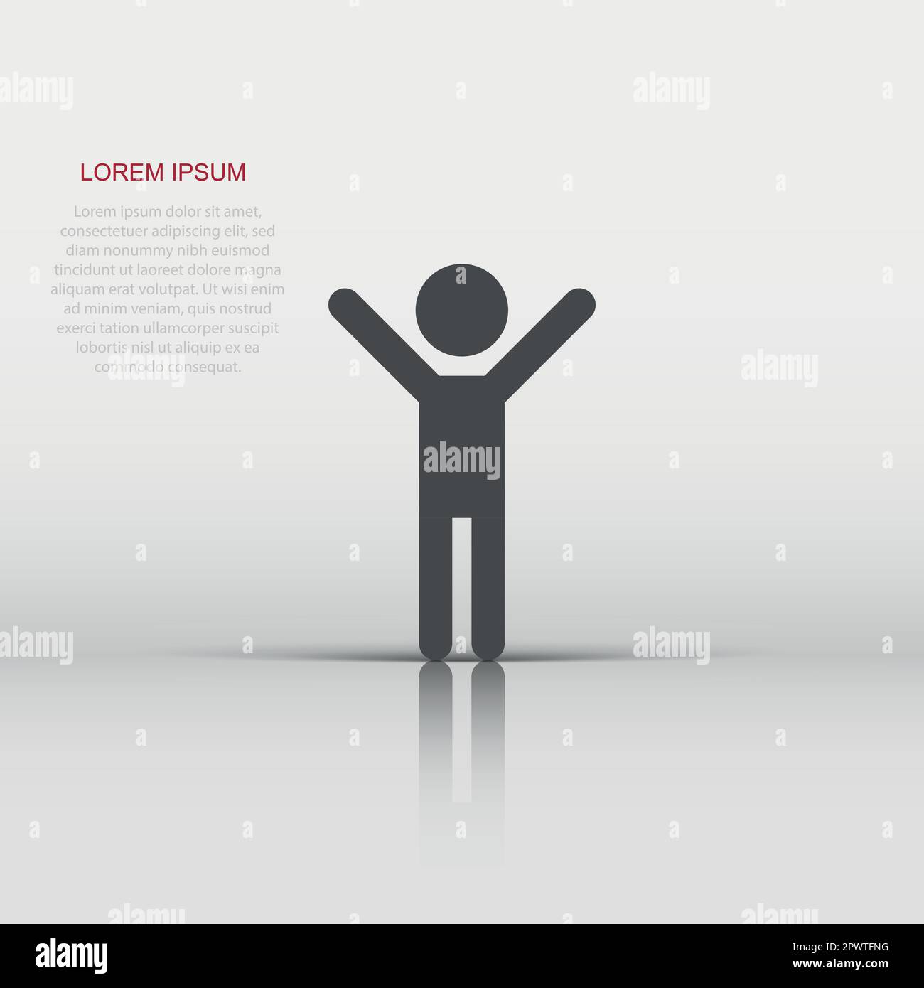 Vector happy man with hands up icon in flat style. People happy sign ...