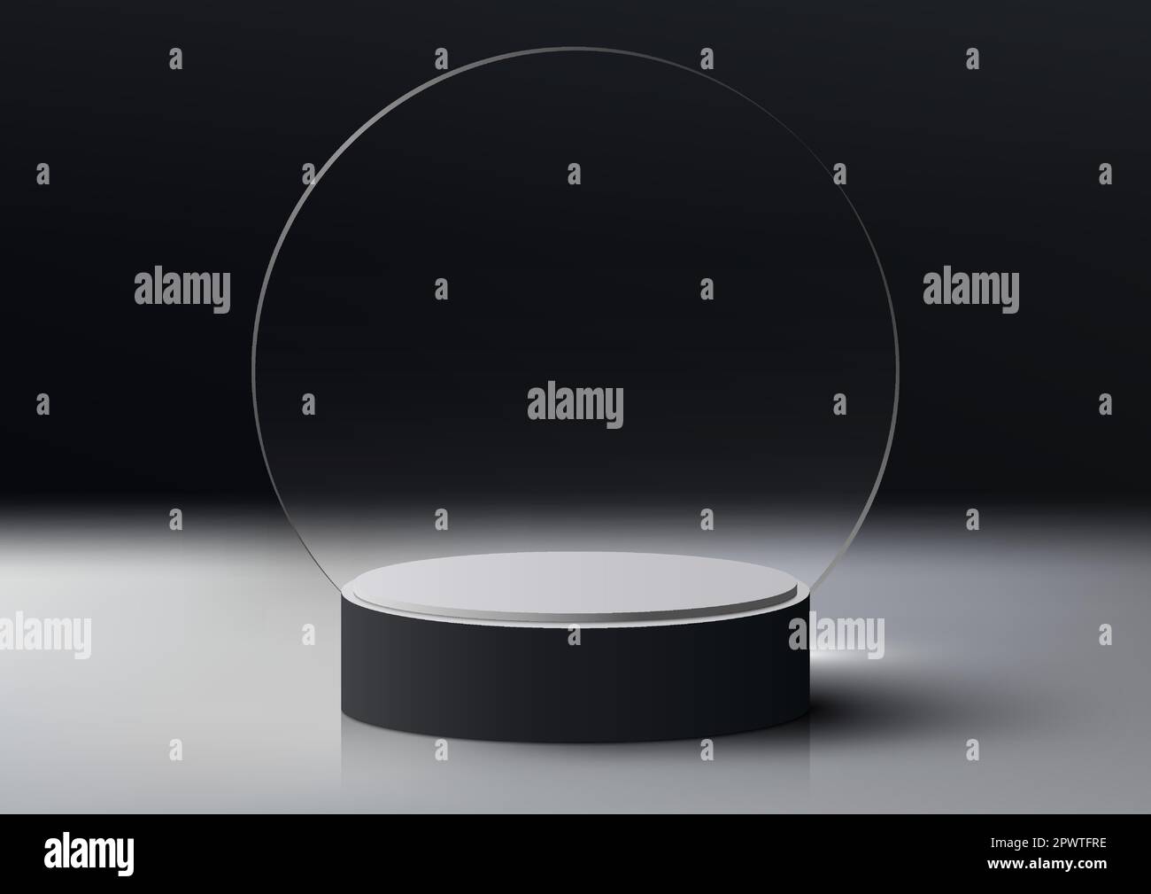 3D realistic empty black and white podium platform with circle ...
