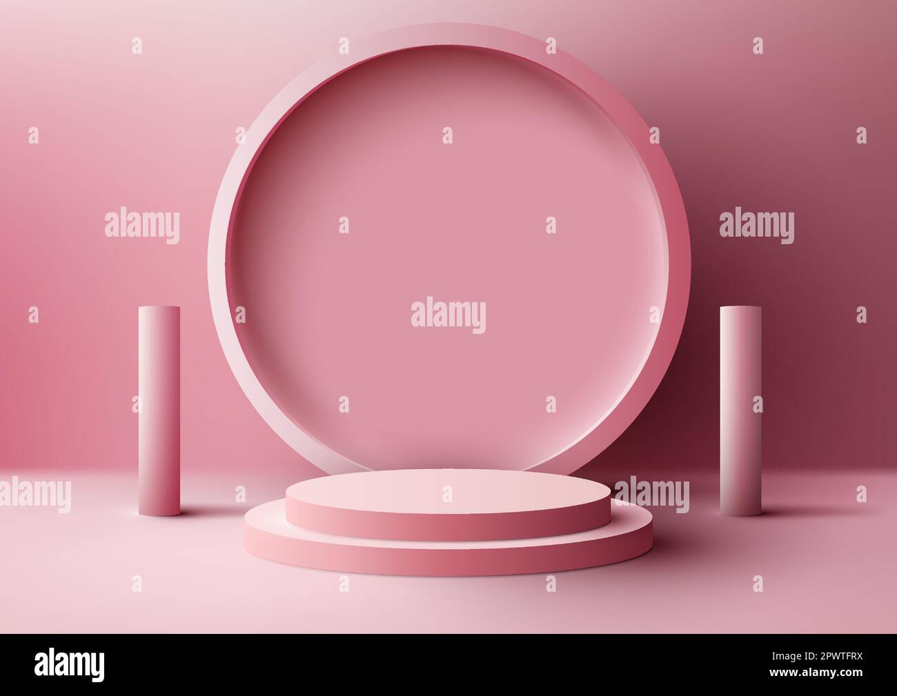3D realistic modern style empty pink podium stand with pink circle ...