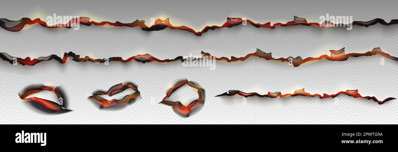 Fire on burnt paper edges. Frames with burn effect with yellow flame ...