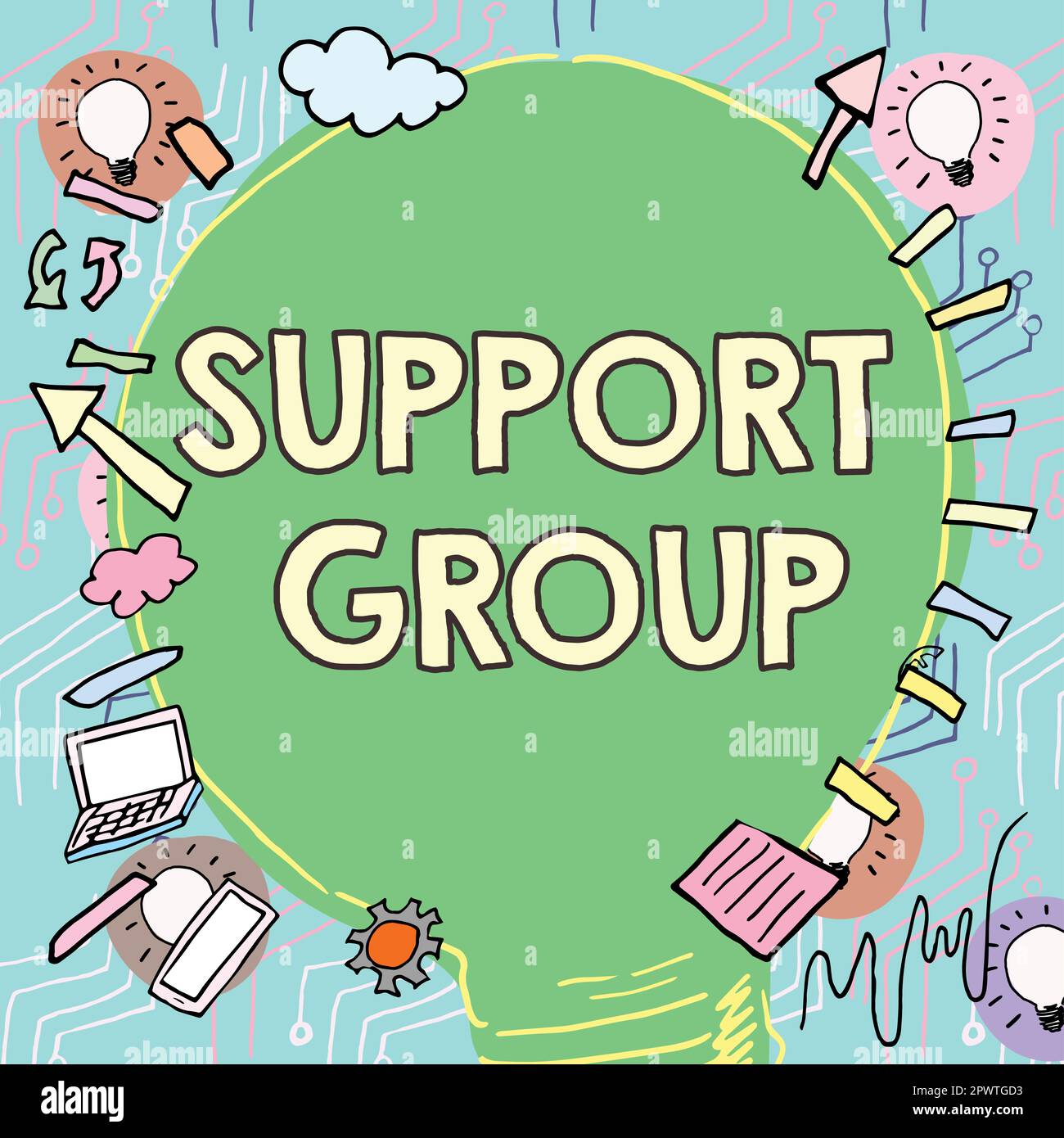 Inspiration showing sign Support Group, Word Written on number of ...