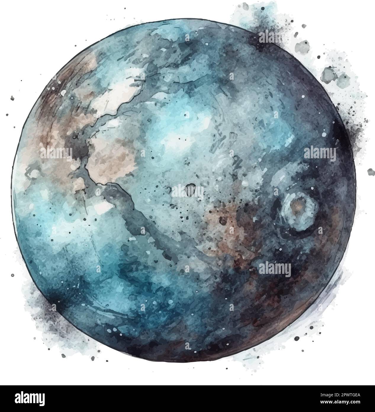 Watercolor illustration of blue planet in cosmos. Hand drawn ...