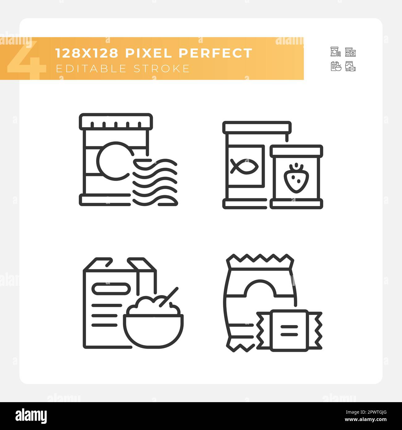 Packaged products pixel perfect linear icons set Stock Vector Image ...