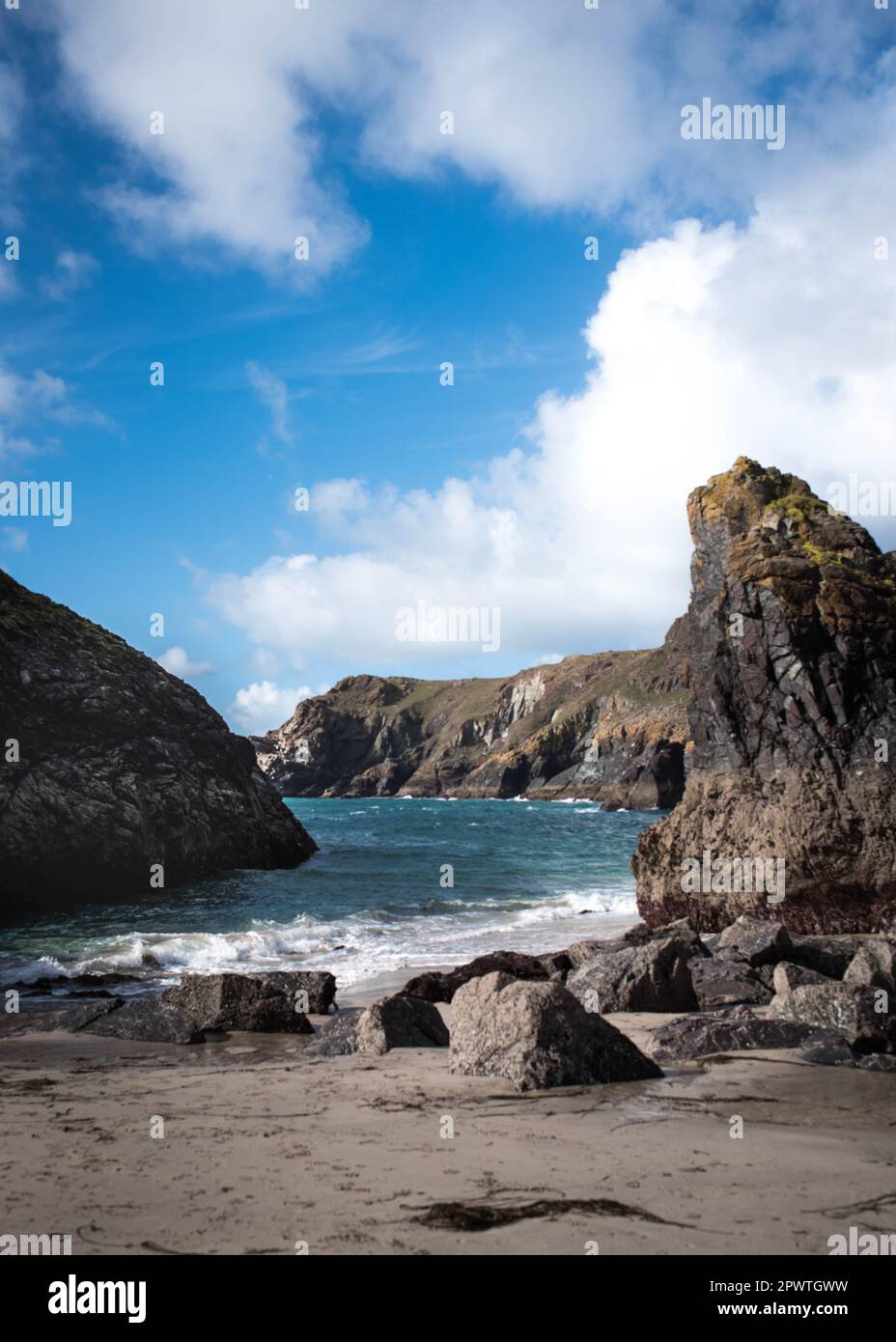 Blue skies with cloud on October day at Kynance Cove in Cornwall ...
