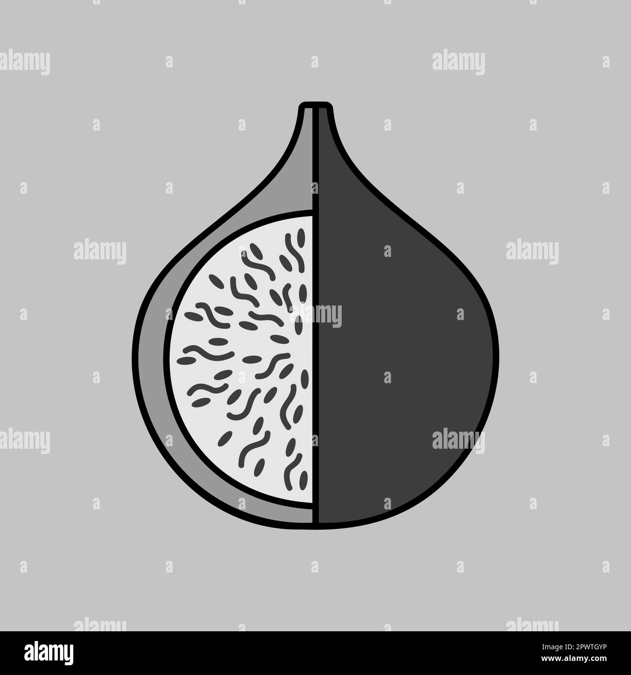 Fig tropical fruit vector grayscale icon. Graph symbol for food and ...