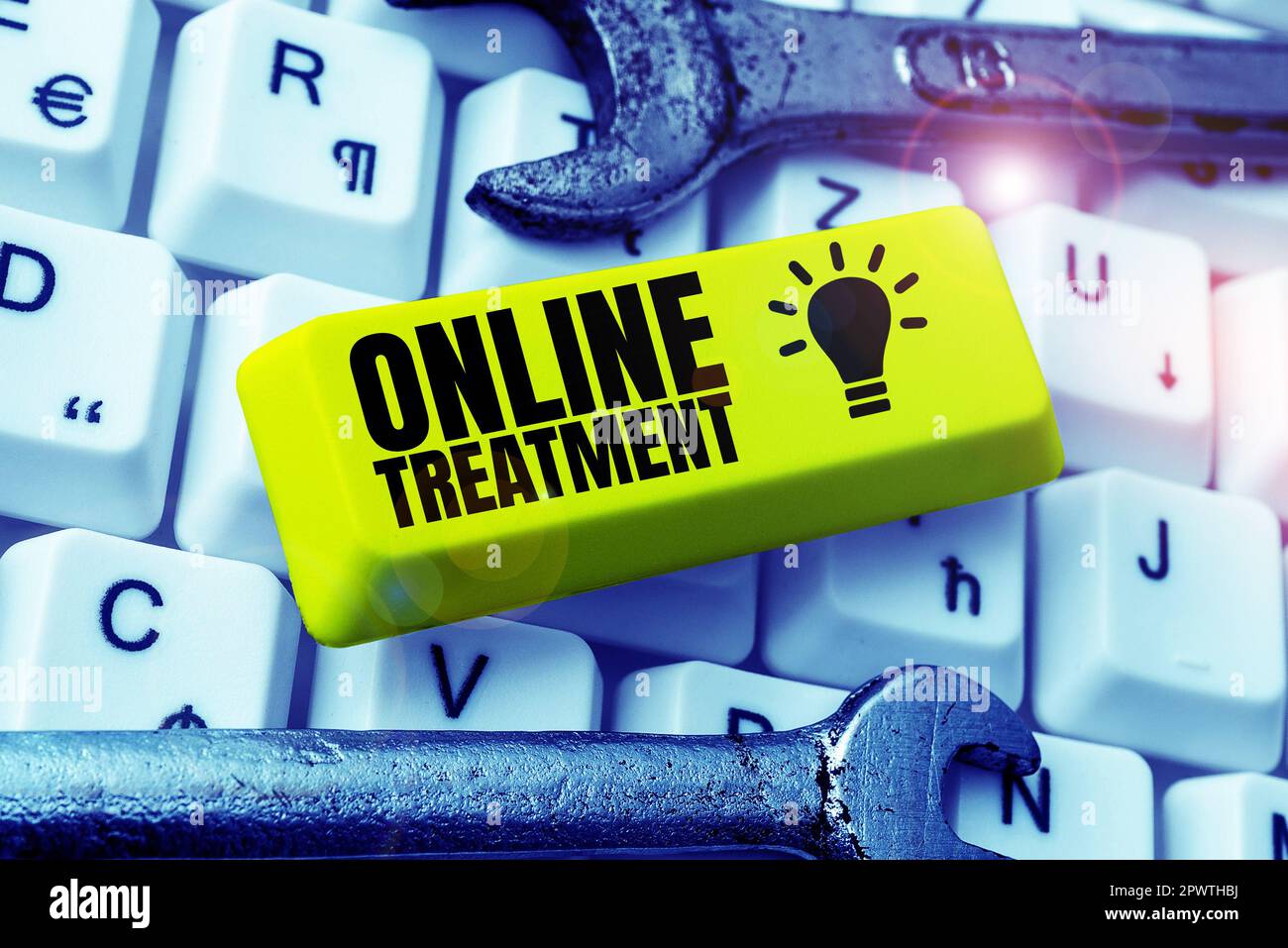 Sign displaying Online Treatment, Business idea delivery of mental ...