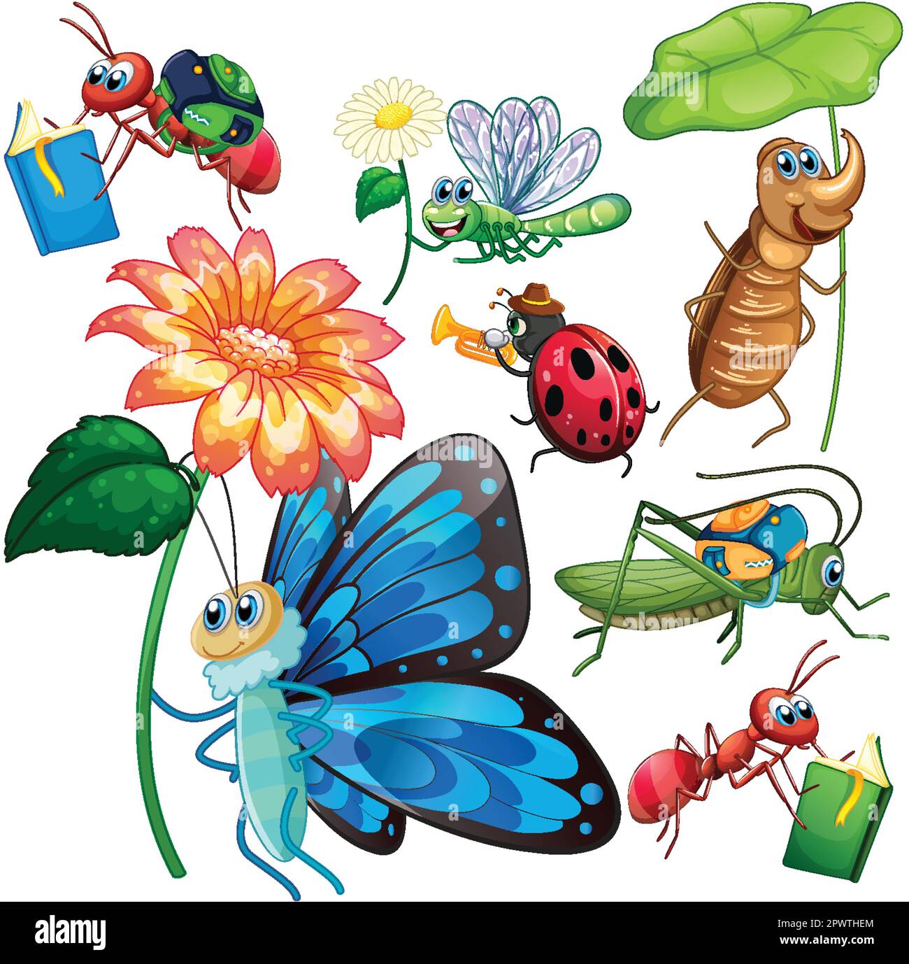 Set of various insect cartoon characters illustration Stock Vector ...
