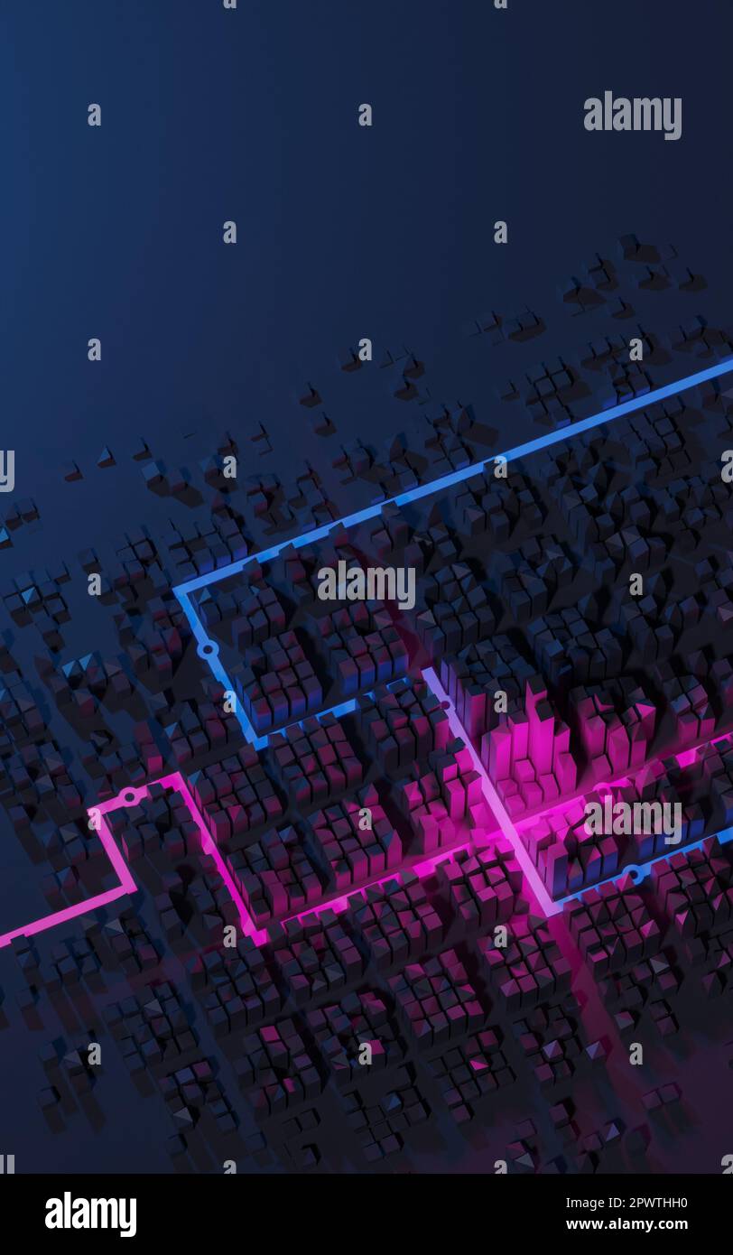 Modern vibrant night city concept abstract background with neon lights ...