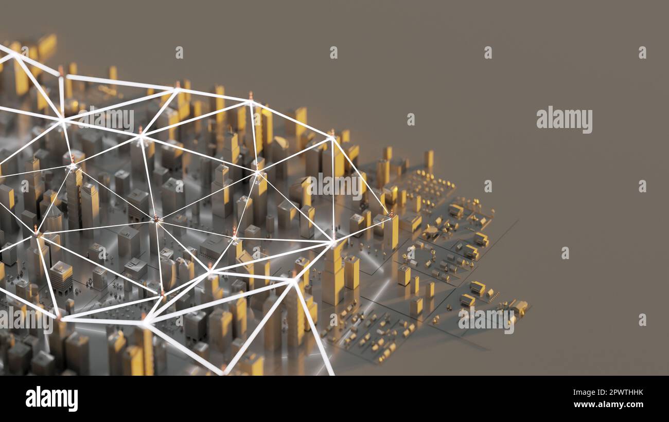 Modern, futuristic smart city. Internet, decentralized networks concept ...