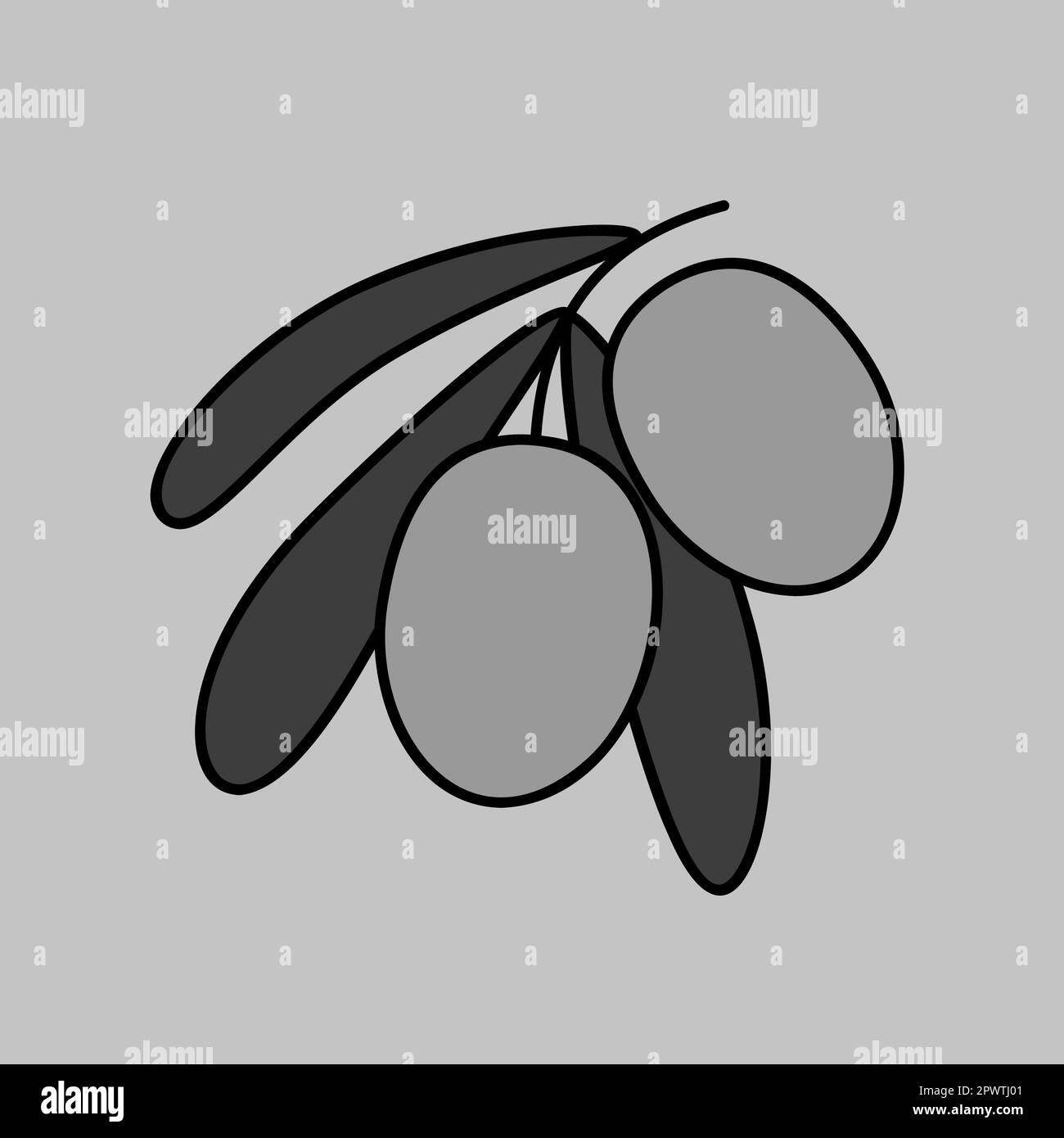 Olive branch, leaves and olives vector grayscale icon. Graph symbol for ...
