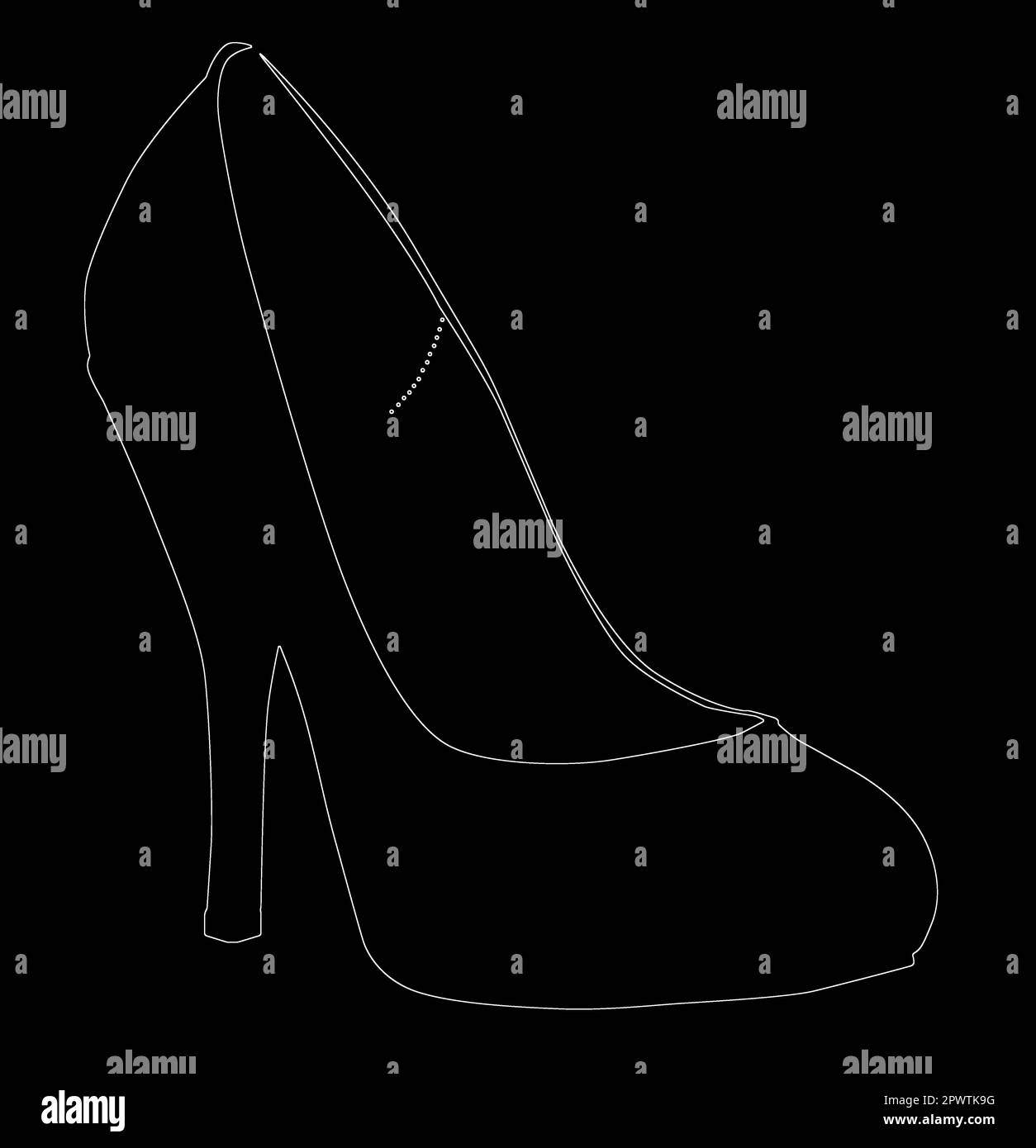 A stiletto heel shoe in silhouette outline with white reliefe over a ...