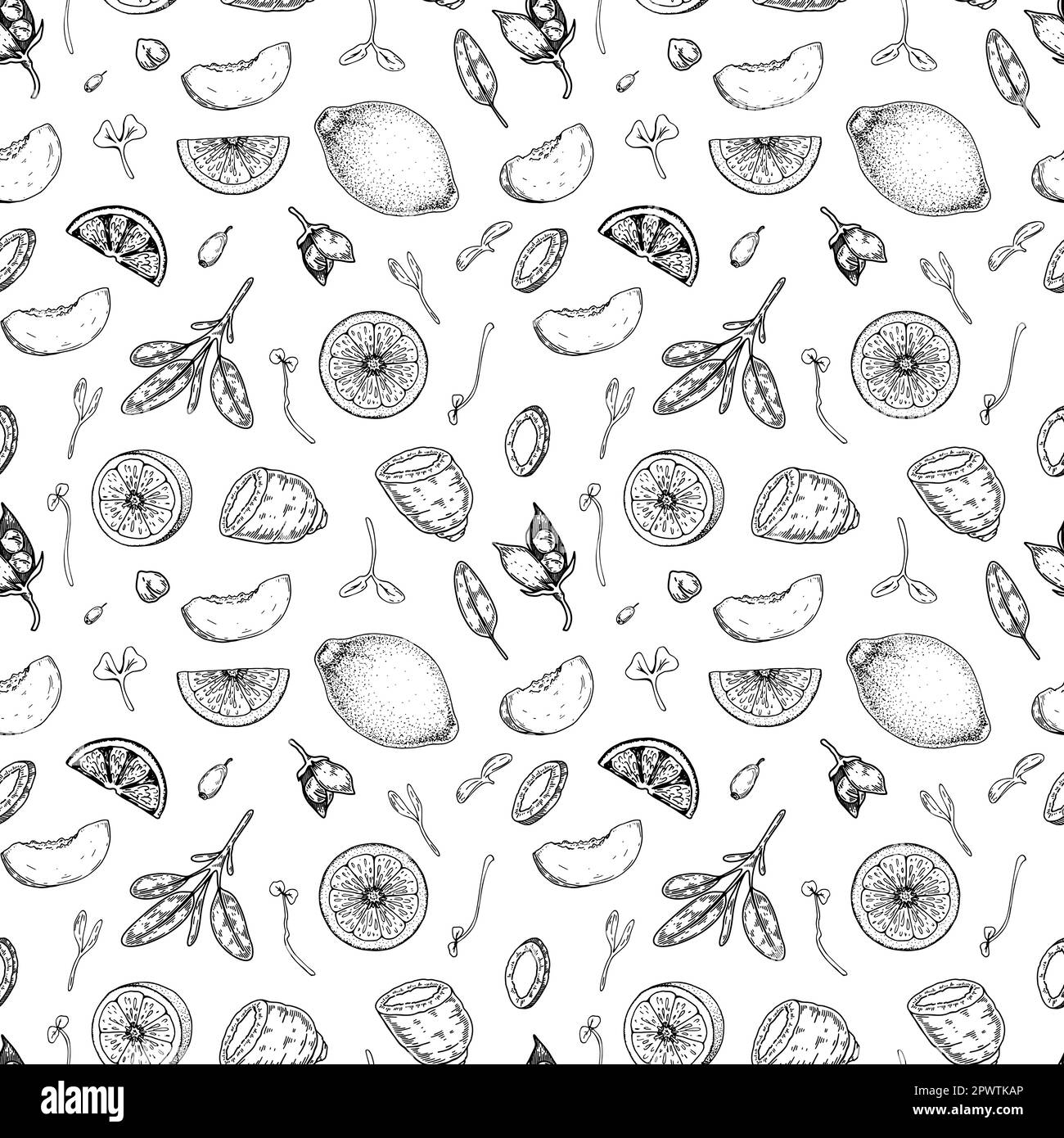 Food seamless pattern. Vector illustration in sketch style. Vintage ...