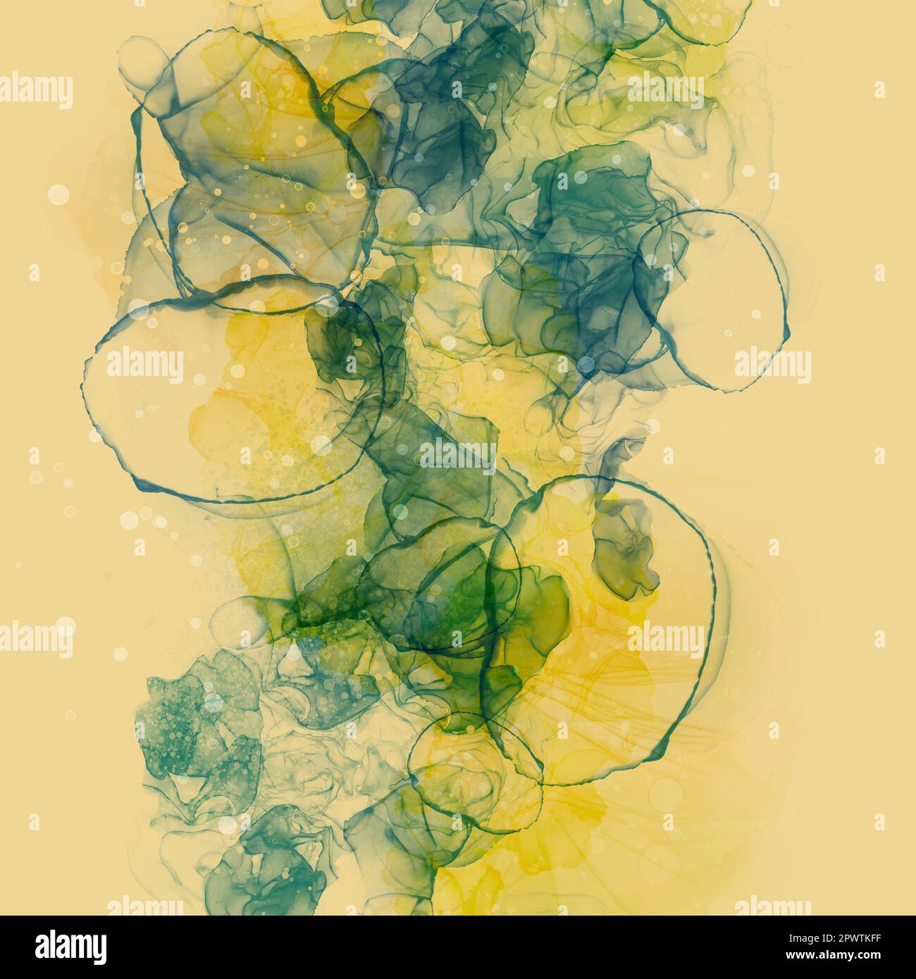 Alcohol Ink Art Abstract Background, Retro Yellow, Bubbles, Autumn ...