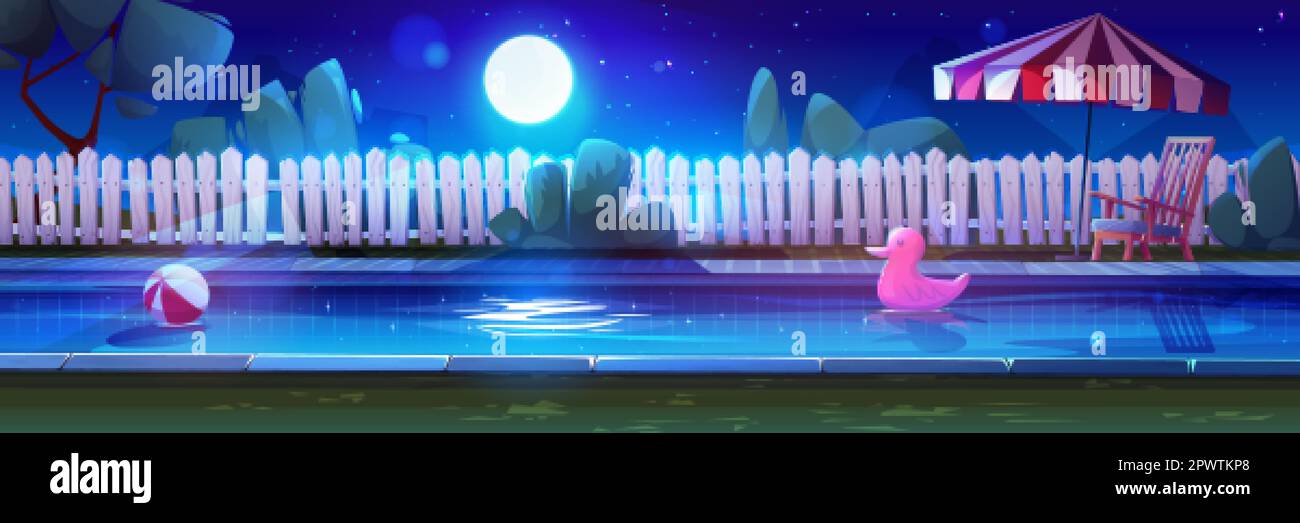 Night house backyard with swimming pool in summer vector illustration ...
