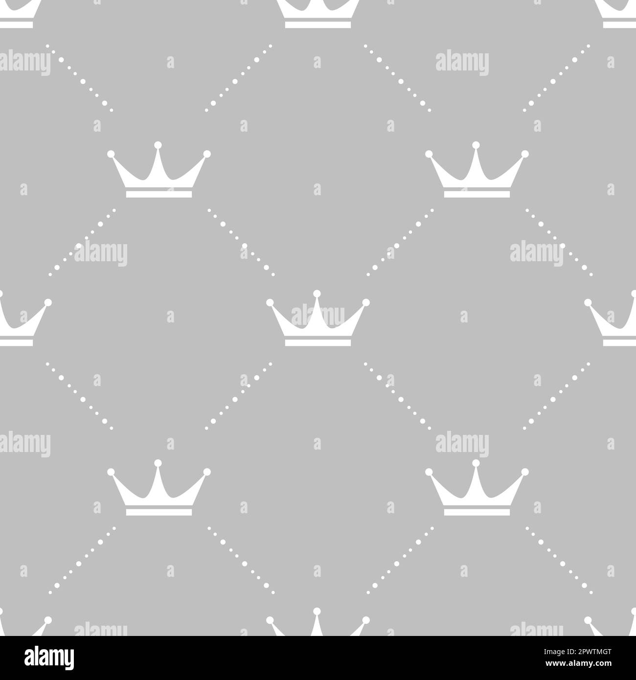 White crowns on grey background. Royal seamless pattern, baby textile ...