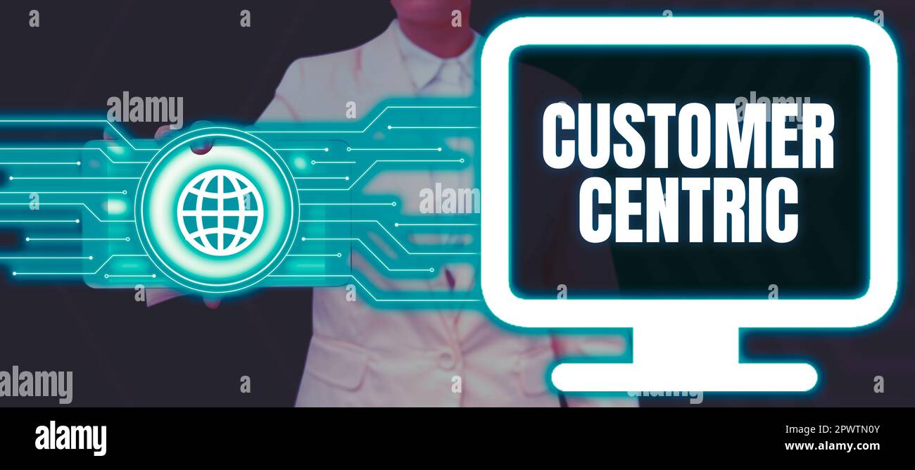 Conceptual caption Customer Centric, Business idea process of looking ...