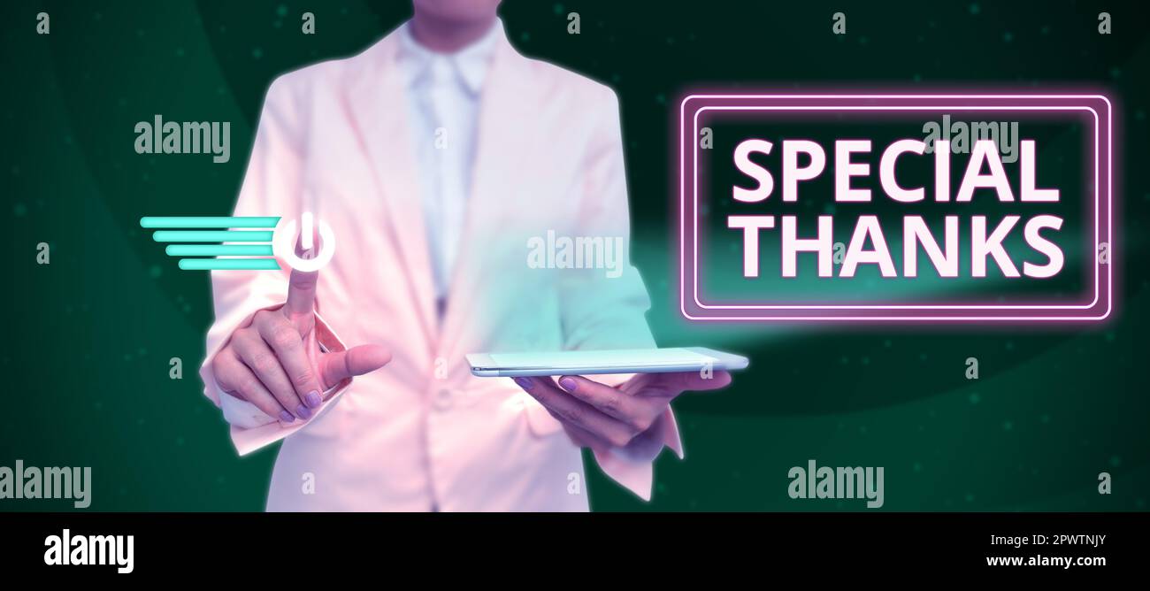 Text caption presenting Special Thanks, Business idea expression of ...