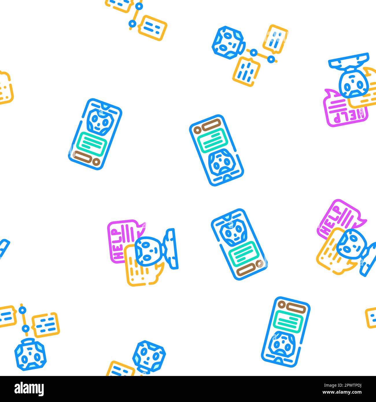 chat bot robot service vector seamless pattern thin line illustration ...