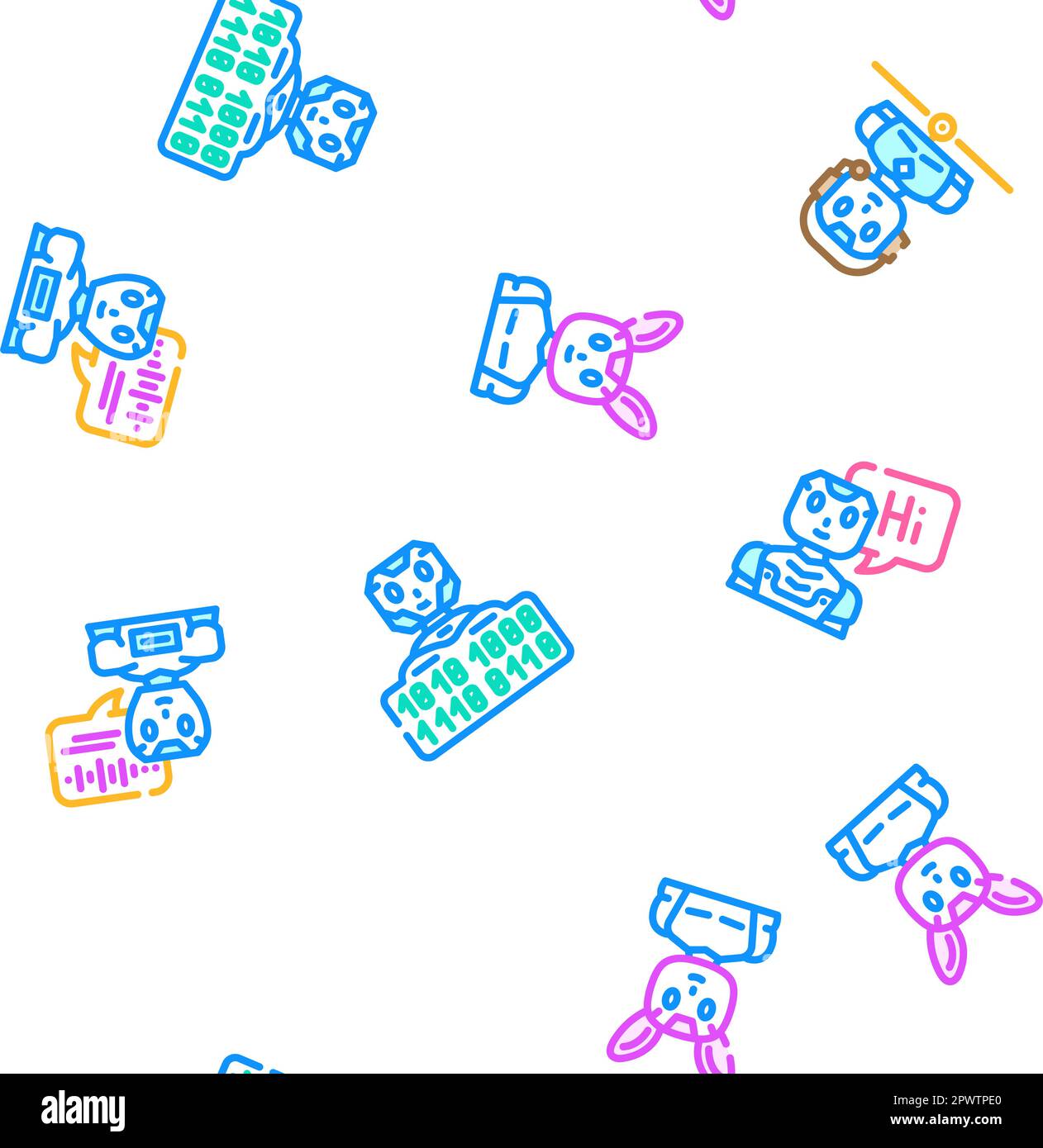 chat bot robot service vector seamless pattern thin line illustration ...