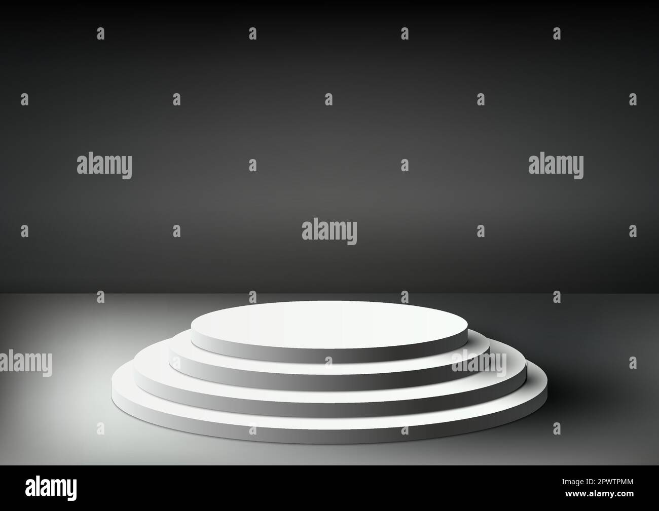 3D realistic empty white podium platform stand level step display on ...