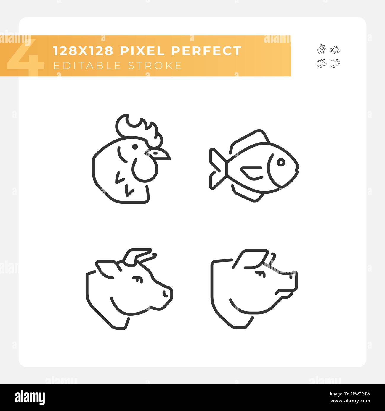 Meat and fish products pixel perfect linear icons set Stock Vector ...