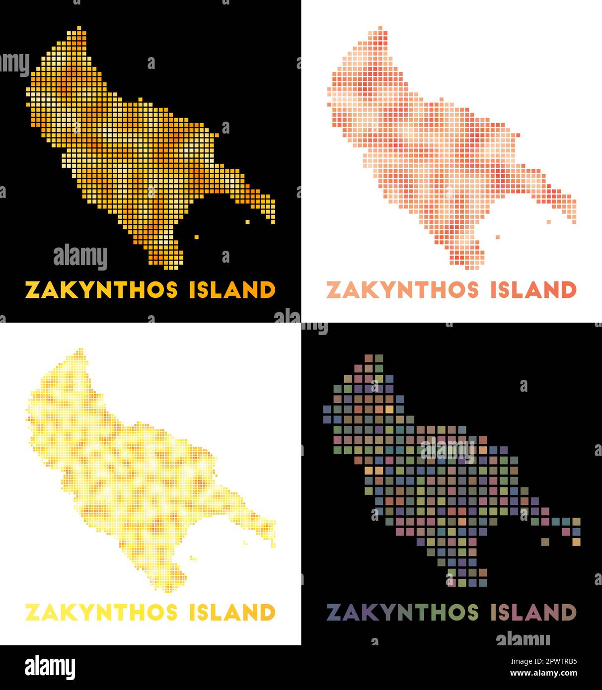 Zakynthos Island map. Collection of maps of Zakynthos Island in dotted ...
