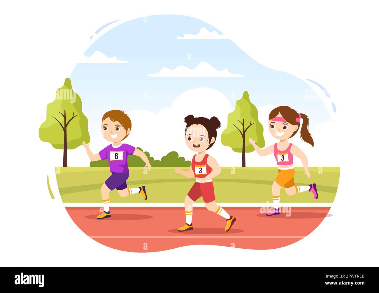 Marathon Race Illustration with Kids Running, Jogging Sport Tournament ...