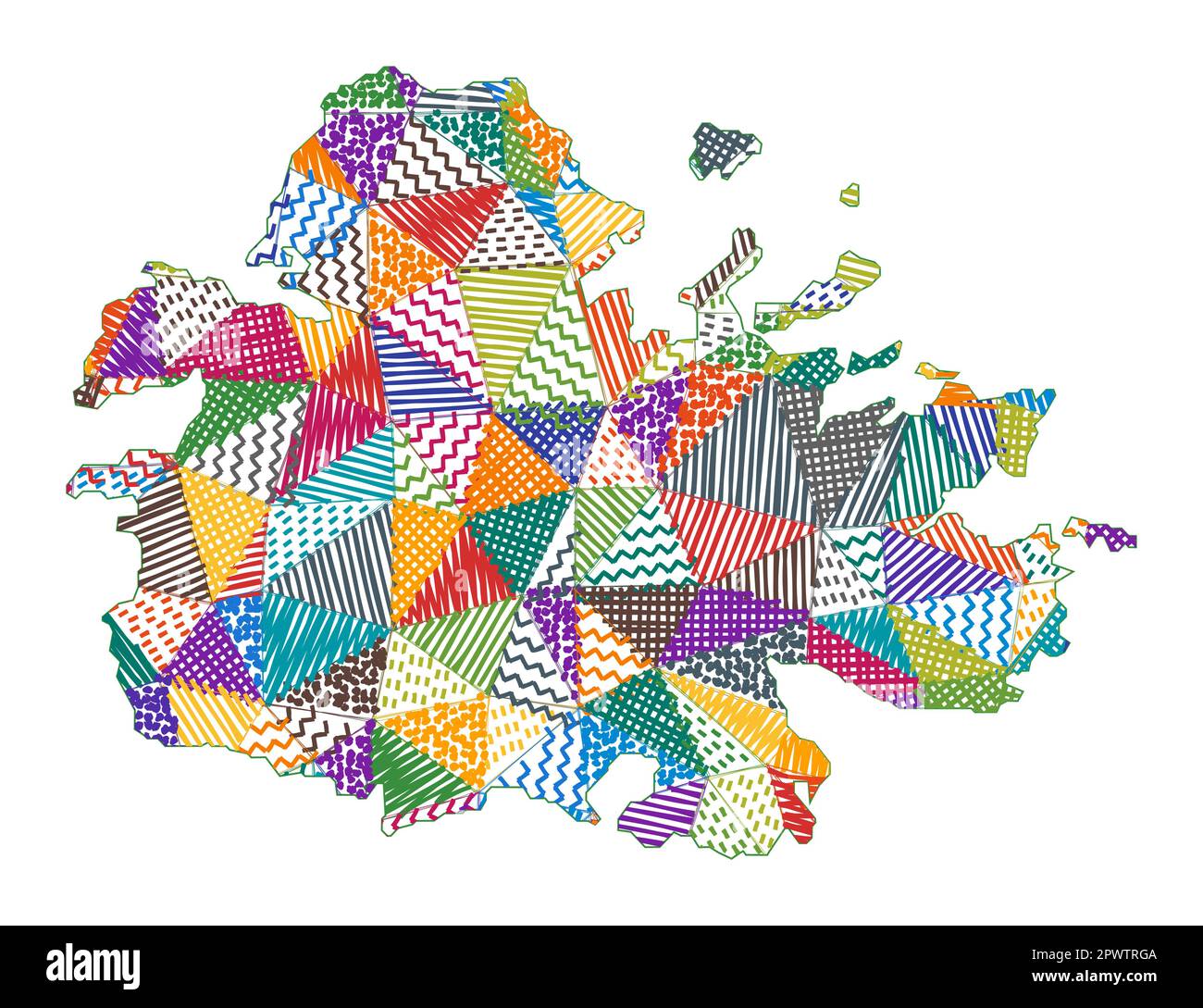 Kid style map of Antigua. Hand drawn polygons in the shape of Antigua ...