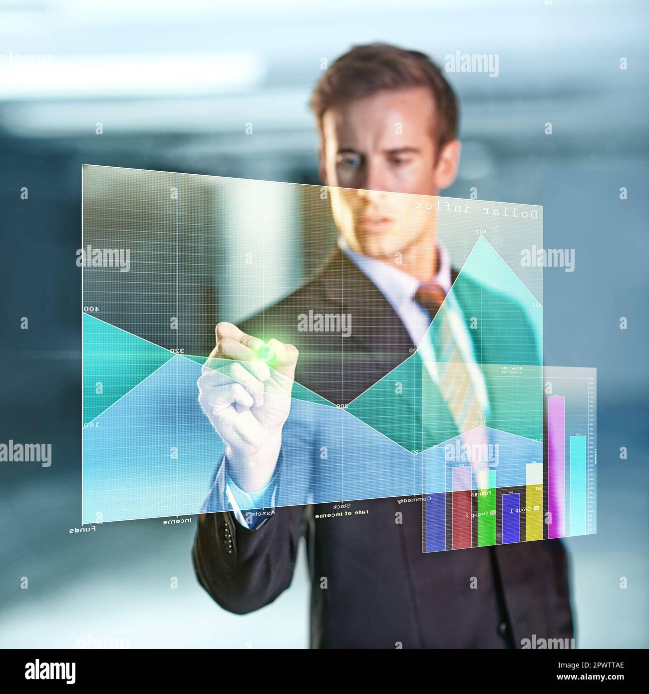 Plotting projections with just a touch. a handsome young businessman ...