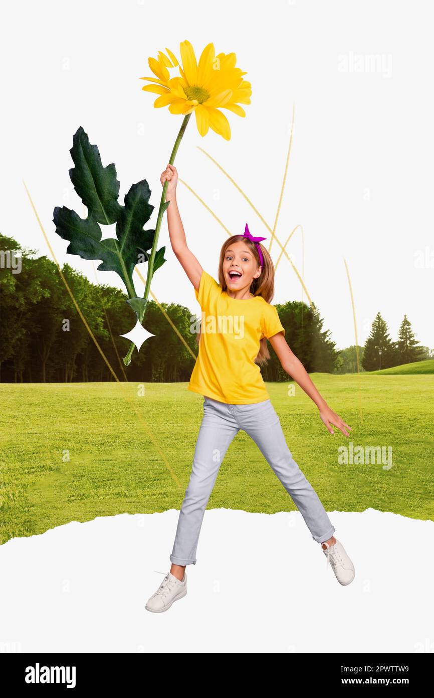 Photo collage artwork minimal picture of positive excited little lady ...