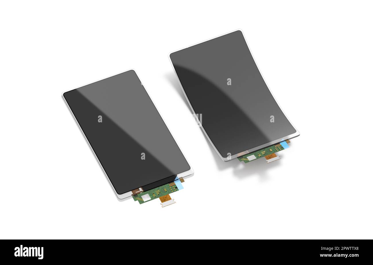 Blank black flexible flat and curved rectangular display mockup ...