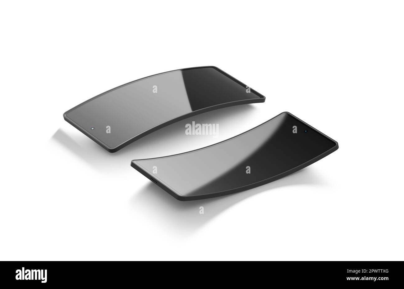 Blank black phone flexible flip curved display mockup, isolated, 3d ...