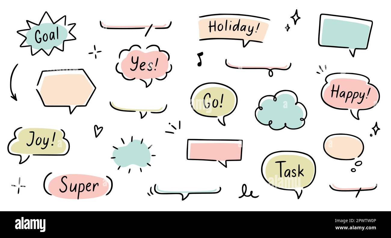 Balloon text frame decoration set. Simple hand drawn pen line speech ...