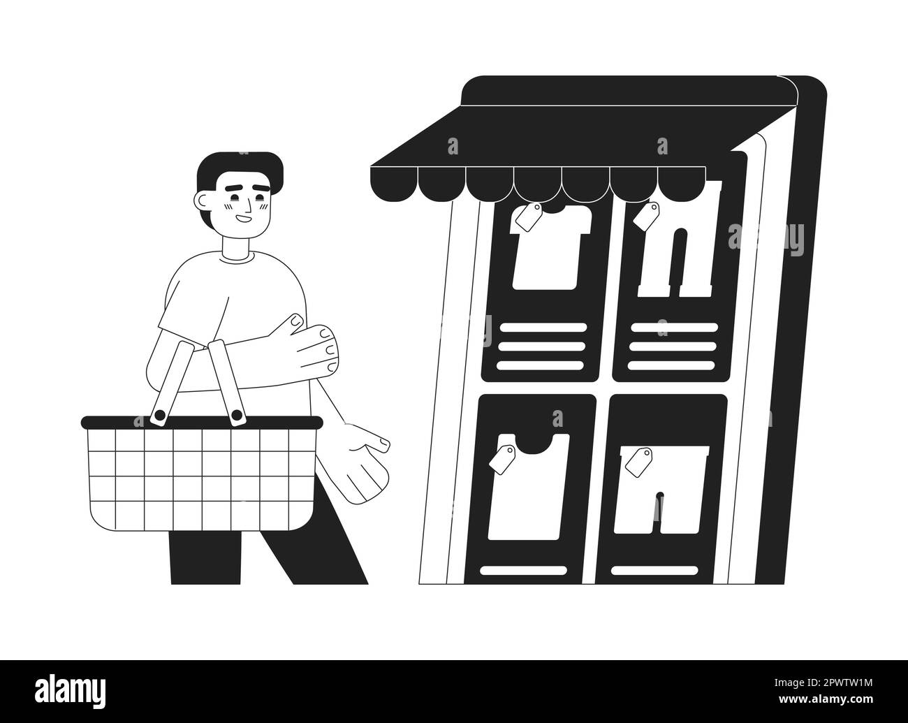Shopping In Online Men Clothing Store Monochrome Concept Vector Spot