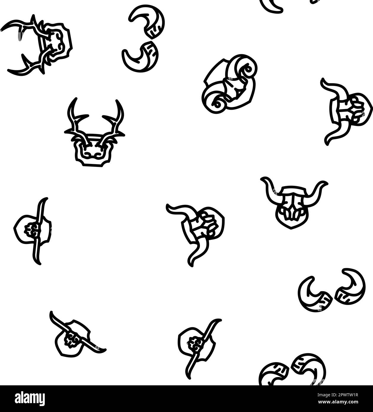 horn animal head wild vector seamless pattern thin line illustration ...