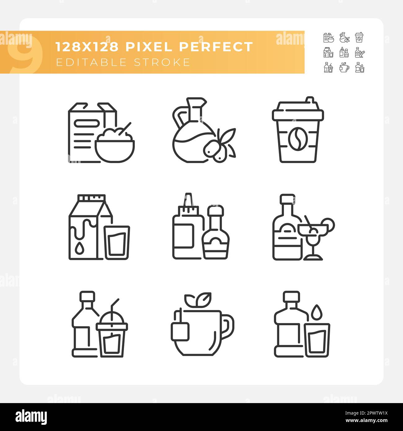 Grocery shopping pixel perfect linear icons set Stock Vector Image ...