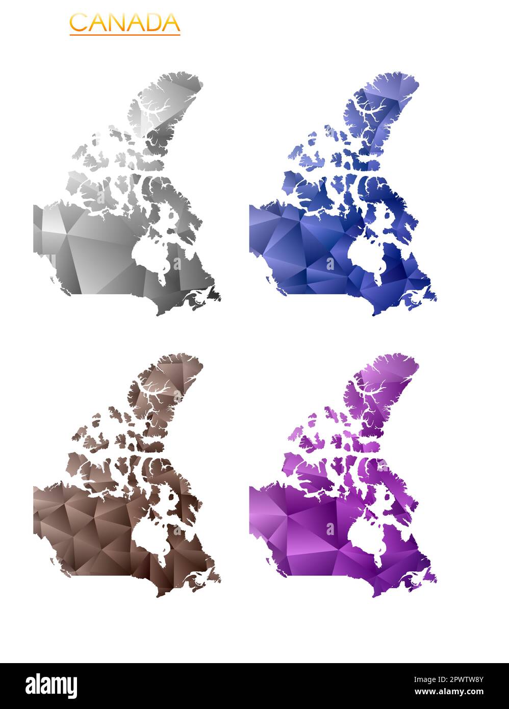 Set of vector polygonal maps of Canada. Bright gradient map of country ...
