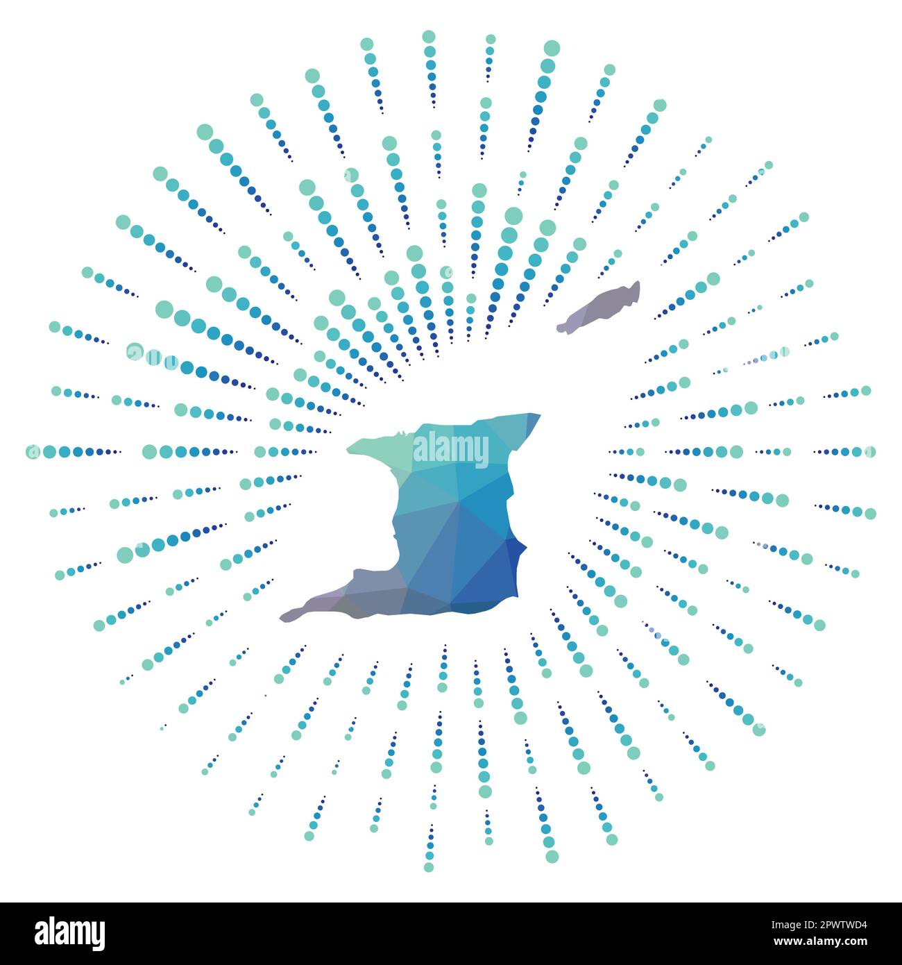Shape of Trinidad and Tobago, polygonal sunburst. Map of the country ...