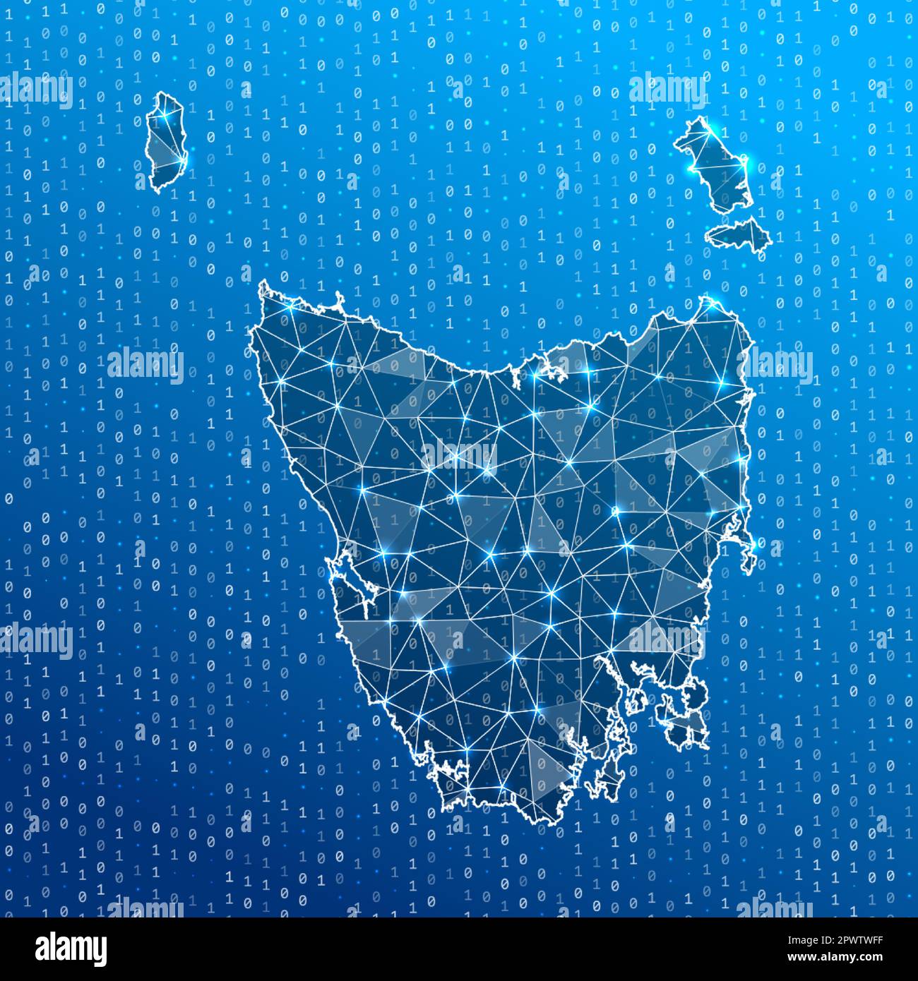 Network map of Tasmania. Island digital connections map. Technology ...