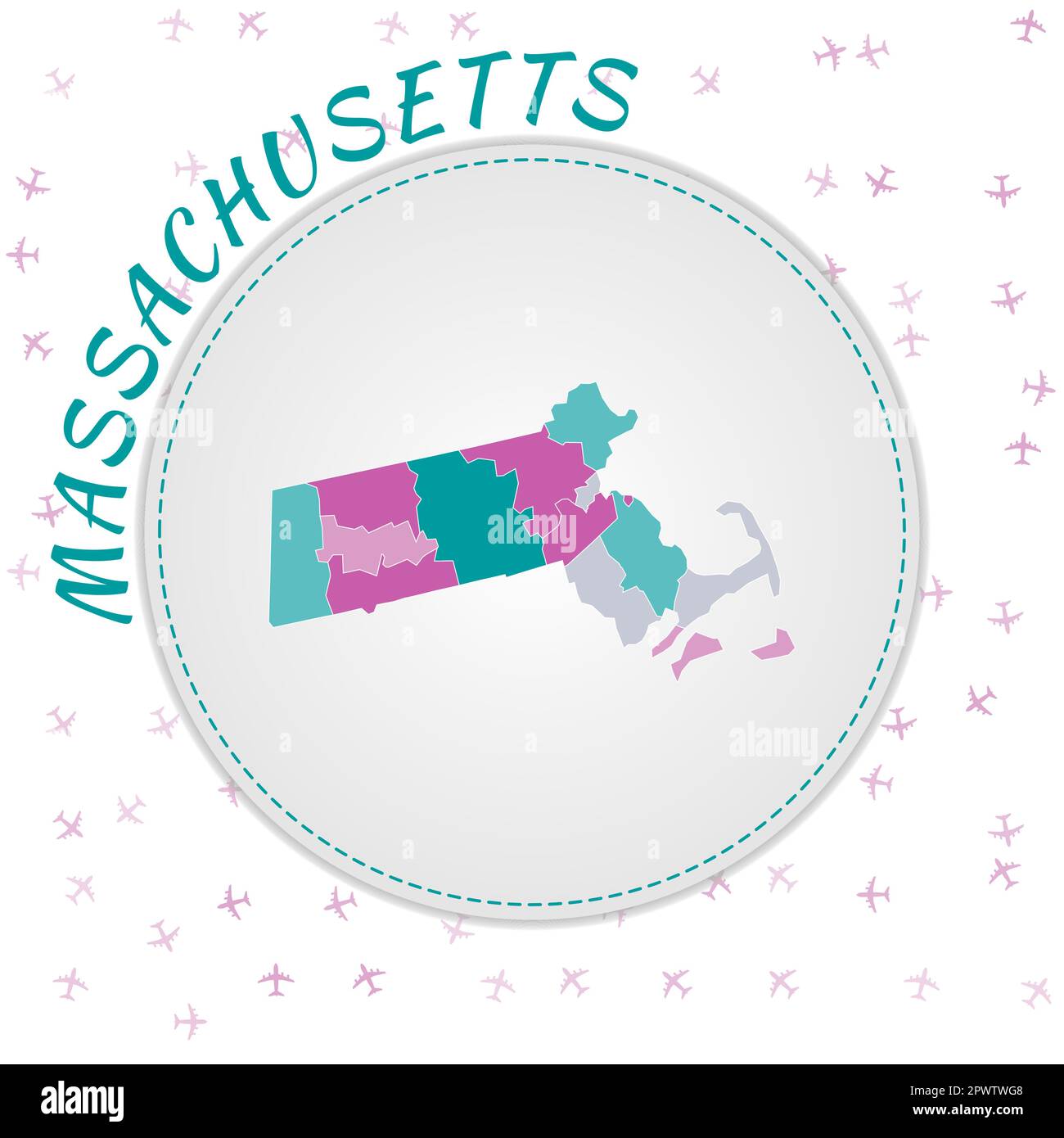 Massachusetts map design. Map of the US state with regions in emerald ...