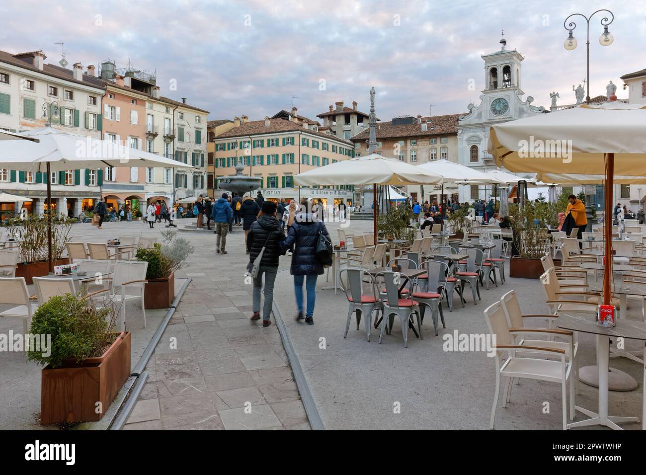 UDINE, Italy - December 8, 2022: City life in Matteotti square during a ...