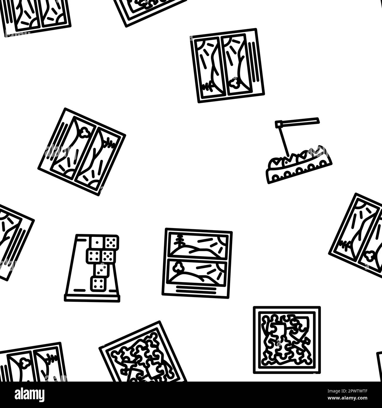 Game Board Table Play Vector Seamless Pattern Thin Line Illustration