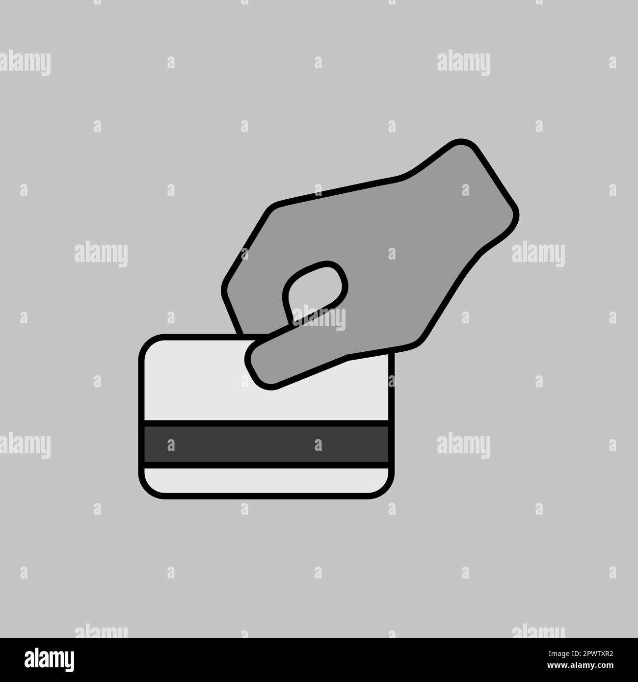 Hand swipe credit card during purchase outline grayscale icon. Business ...