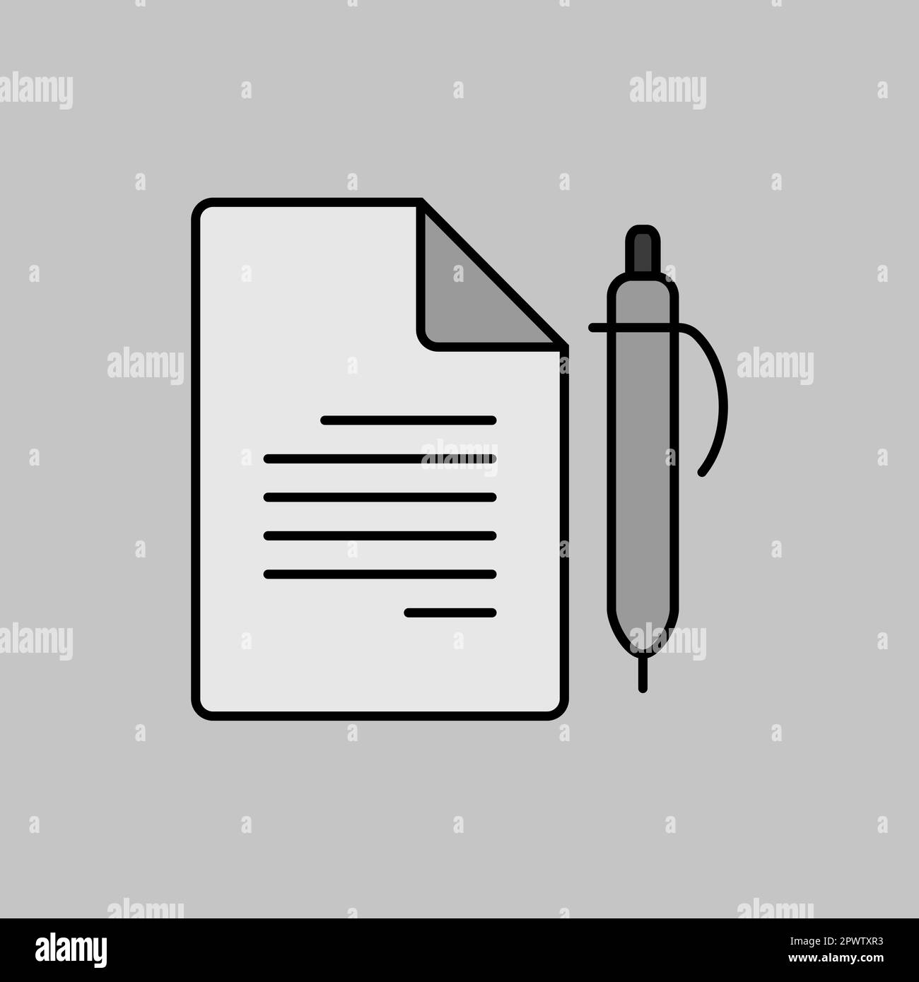 Contract Document With Pencil outline grayscale icon. Business sign ...