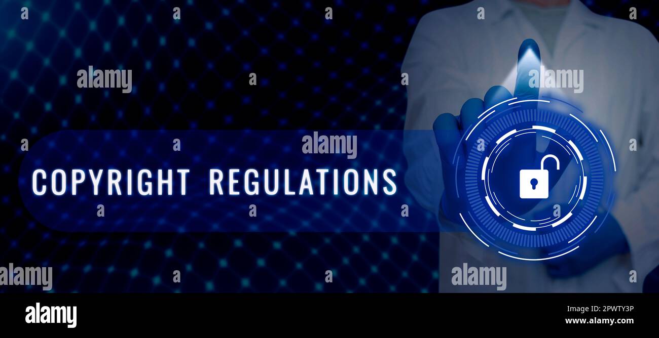 Writing displaying text Copyright Regulations, Word Written on body of ...