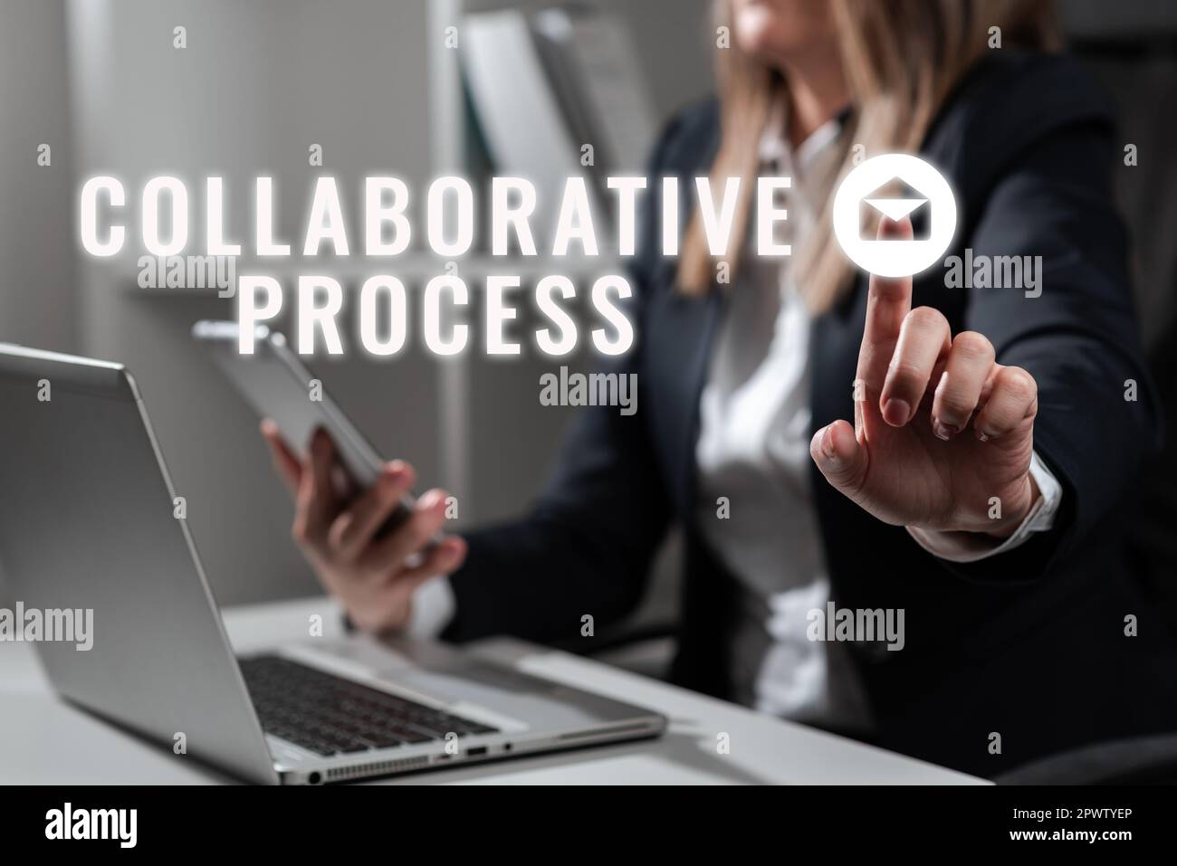 Hand writing sign Collaborative Process, Business concept people and ...